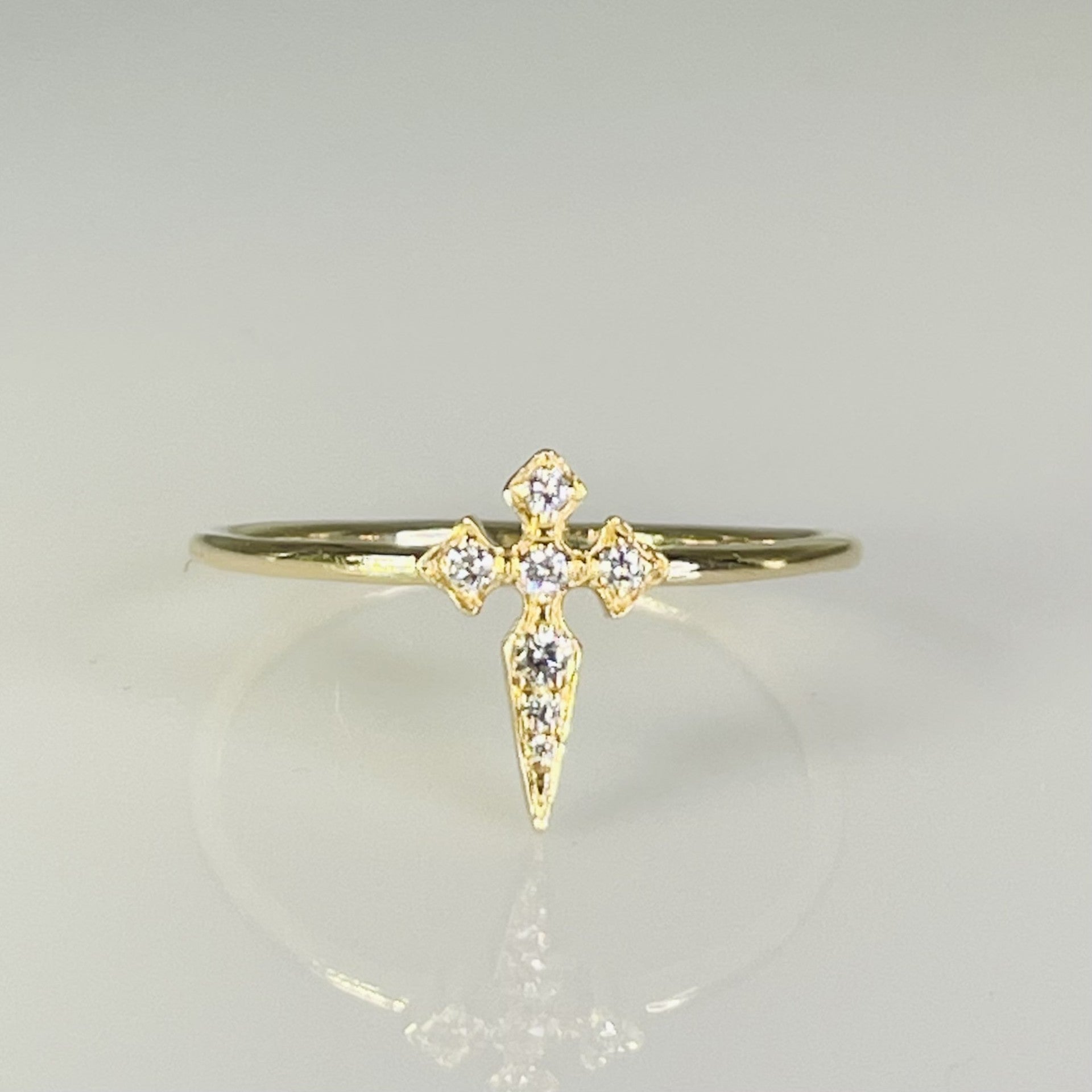 14K Yellow Gold Natural Diamond Mini Cross Ring 0.05ct – KyleChanDesign