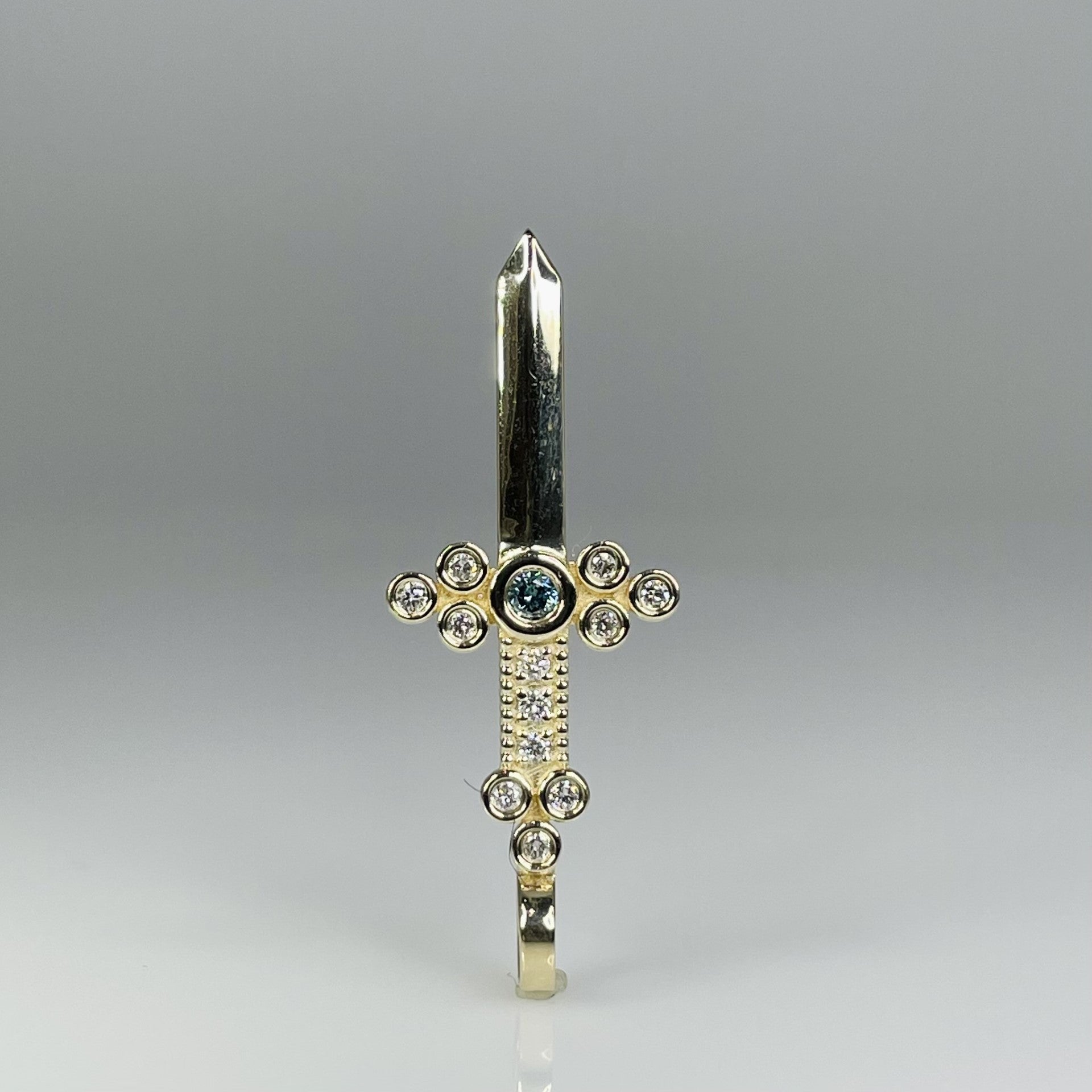 14K Yellow Gold Blue Diamond Dagger Pendant 0.06/0.18ct – KyleChanDesign