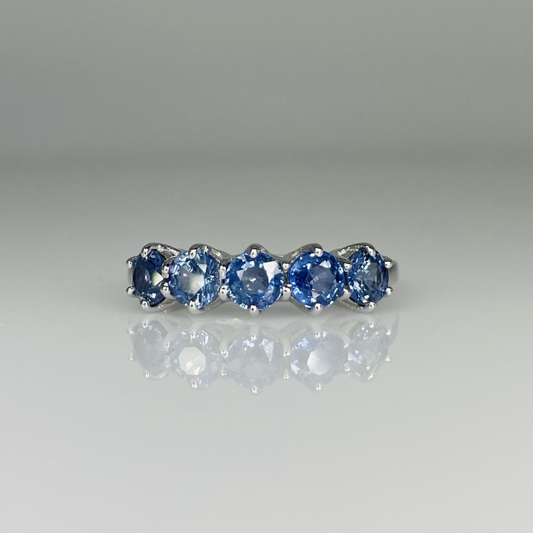 14K White Gold 5 Stone Blue Sapphire Ring 2.15ct – KyleChanDesign