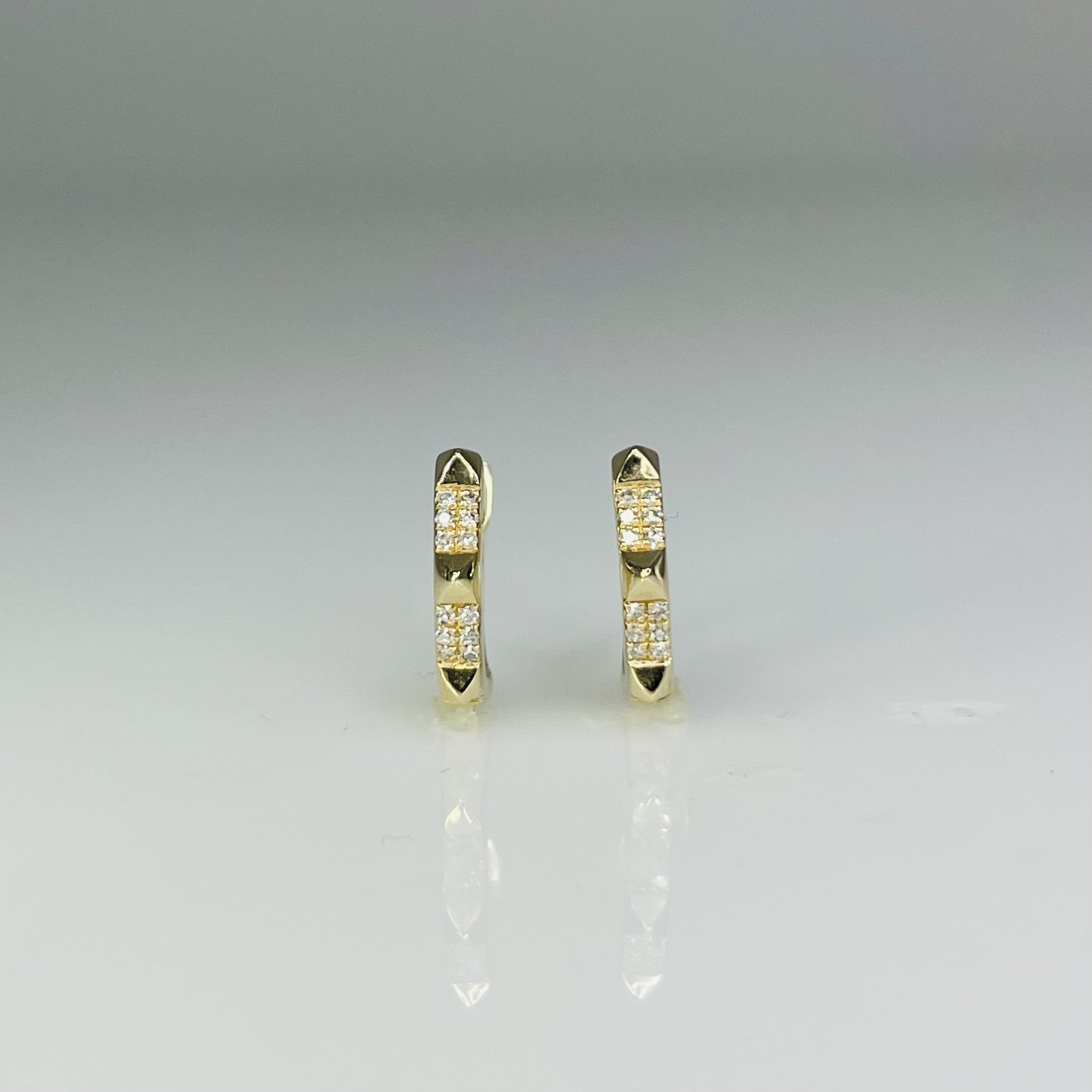 14K Yellow Gold Pave Diamond Mini Pyramid Huggies 2x11mm 0.05ct ...