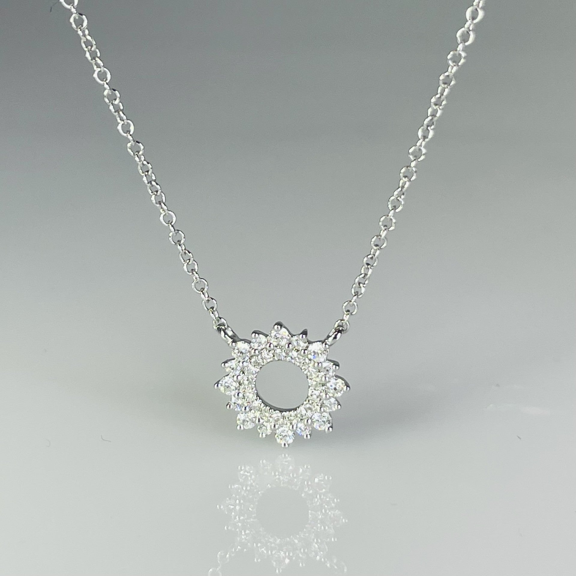 14K White Gold Star Burst Natural Diamond Necklace 0.05ct/0.19ct ...