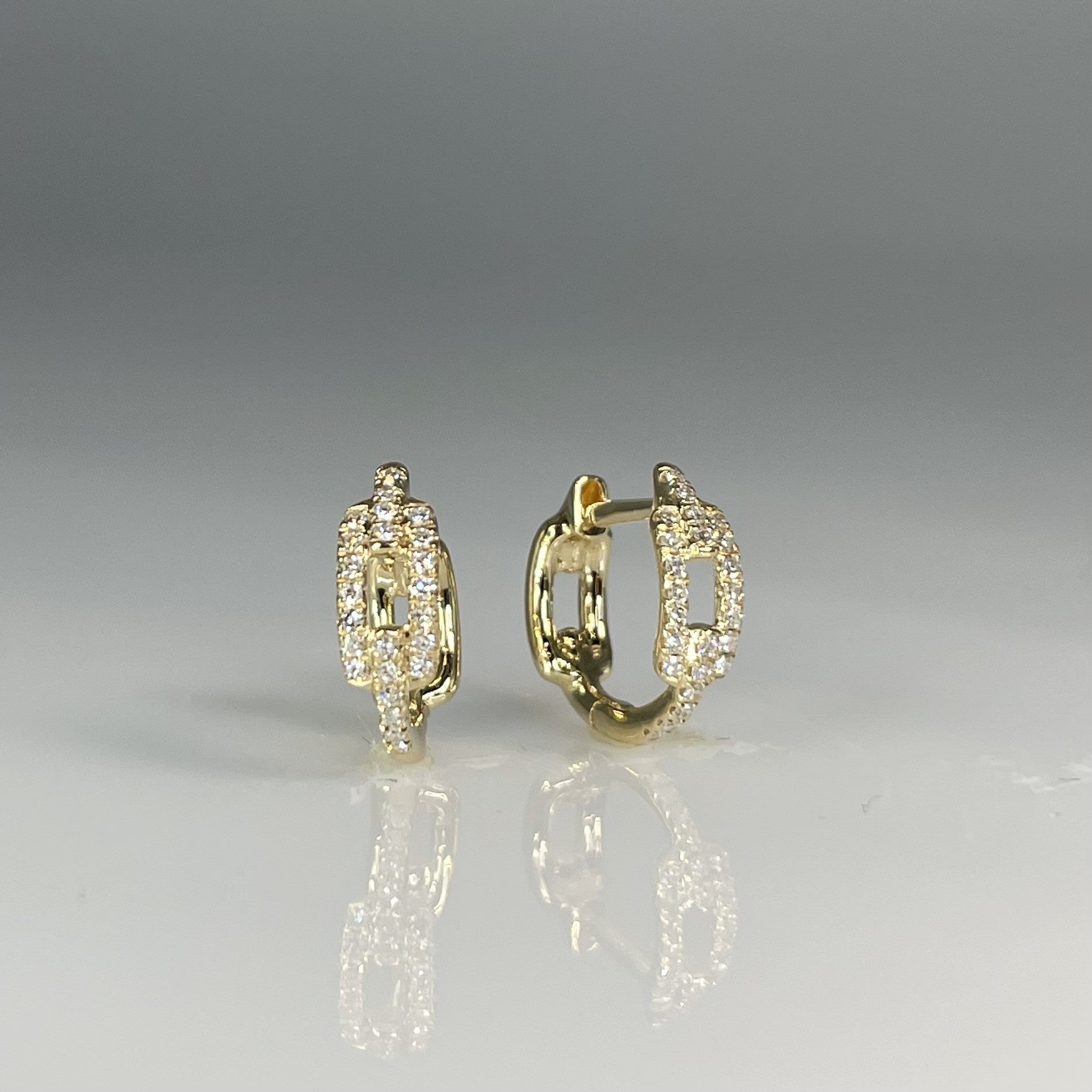 14K Yellow Gold Mini Chain Link Diamond Huggies 11mm 0.12ct ...