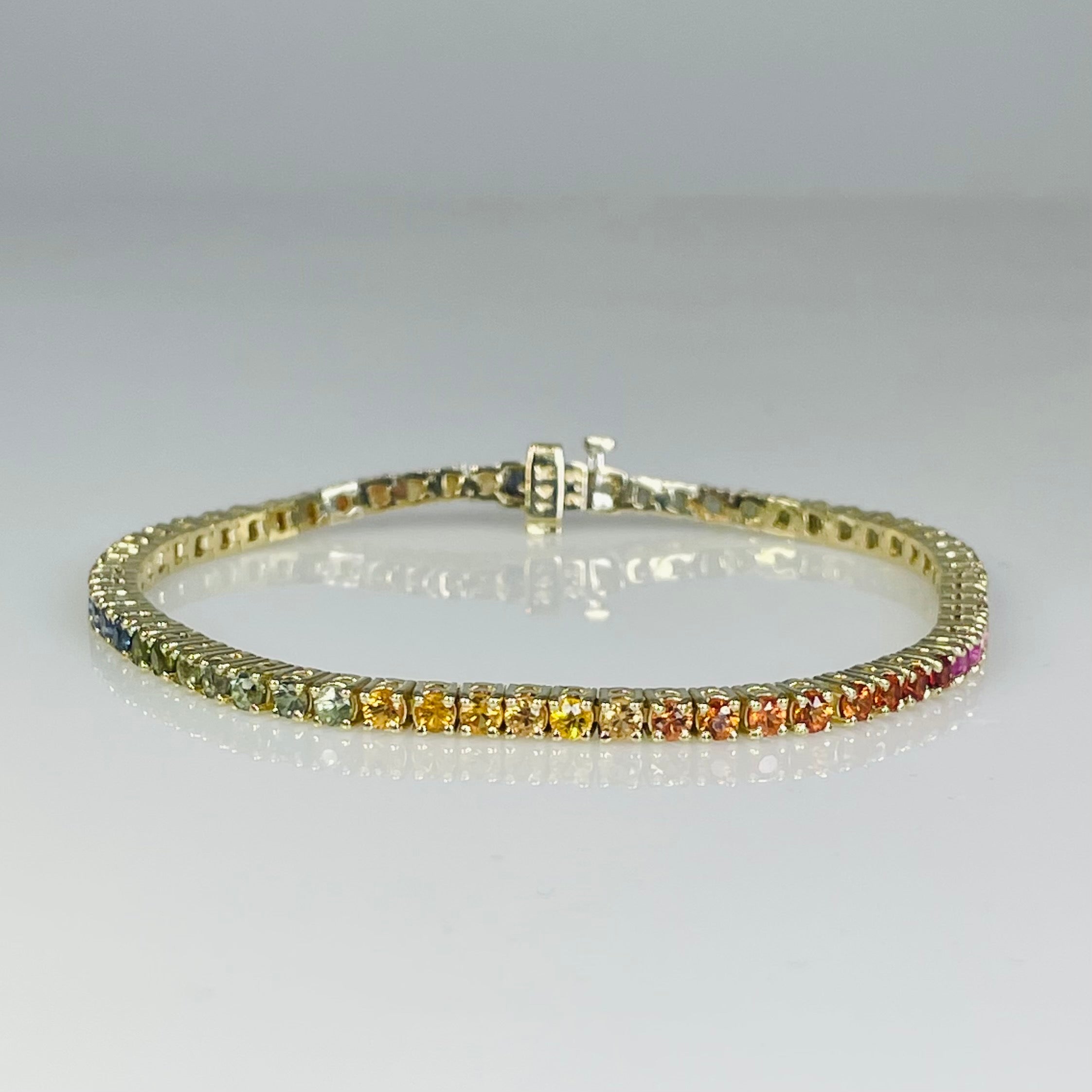 14K Yellow Gold Rainbow Sapphire Tennis Bracelet 5.2ct – KyleChanDesign